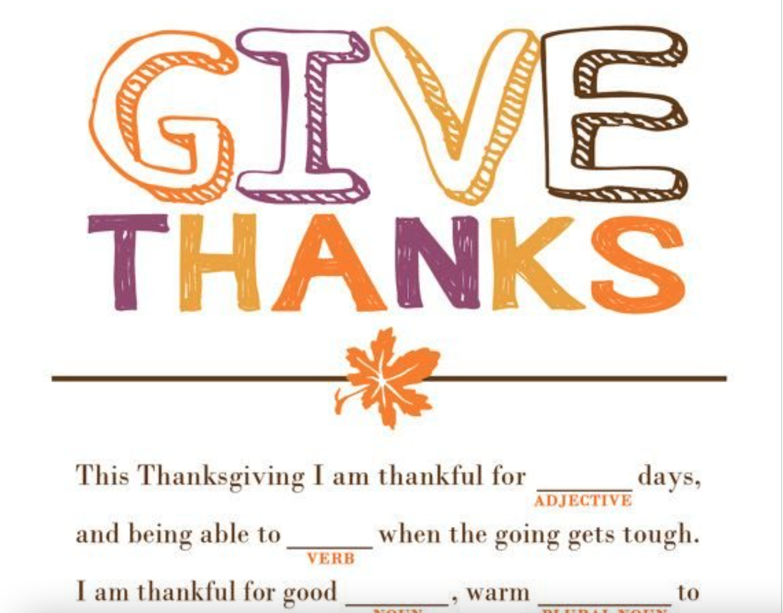 Free Thanksgiving Day Activity - Elementary Level Mad Libs Cloze