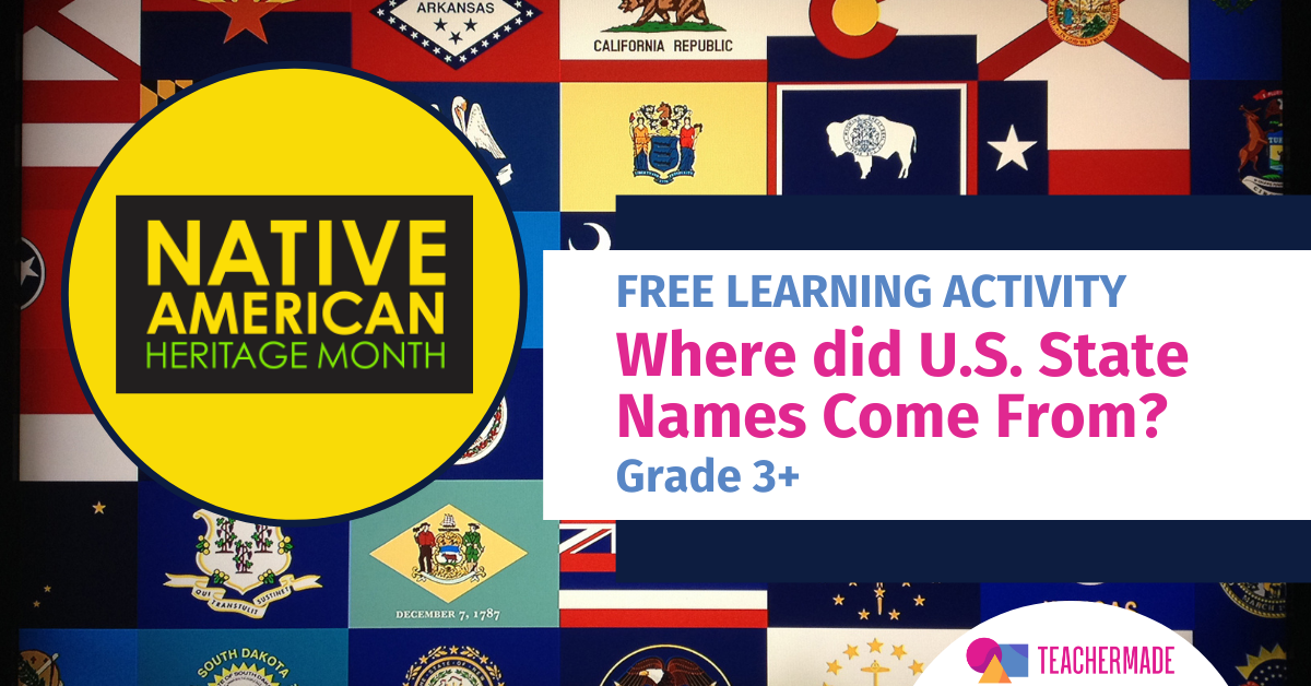 Free Native American History Activity: US State Names Grade 3 and up