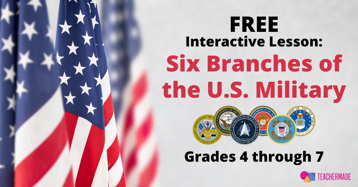 Free Veterans Day Worksheet Activity - Six Branches of the US Military