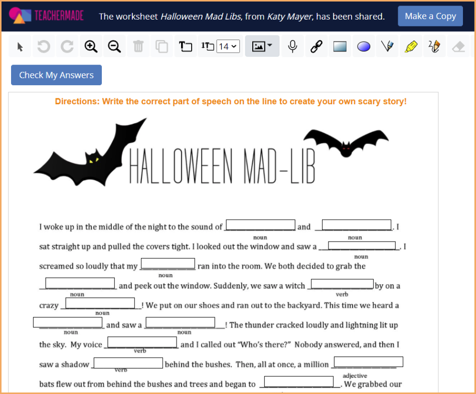 Free Digital Halloween Worksheet Activity