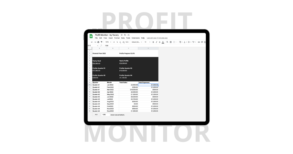 Free Profit Monitor Spreadsheet